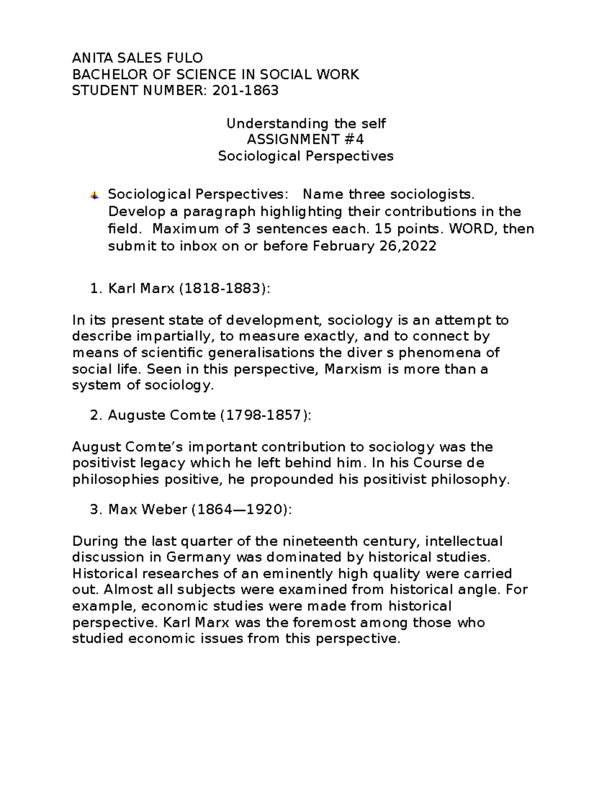 Assignment - Sociological Perspectives - ANITA SALES FULO BACHELOR OF ...