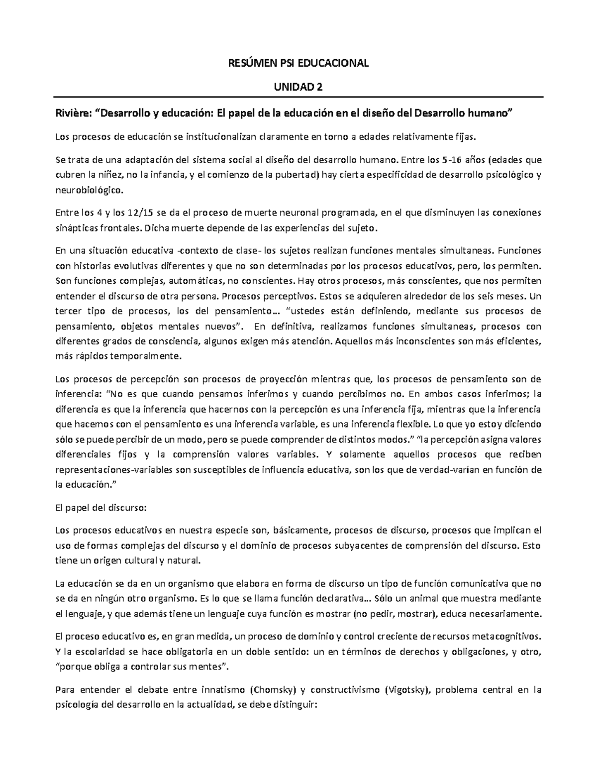 Resúmen U2.pdf educacional - RES⁄MEN PSI EDUCACIONAL UNIDAD 2 Rivière: