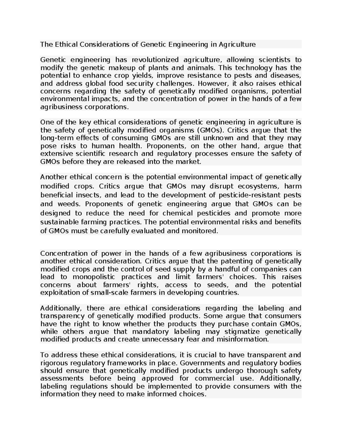 The Ethical Considerations of Genetic Engineering in Agriculture - This ...