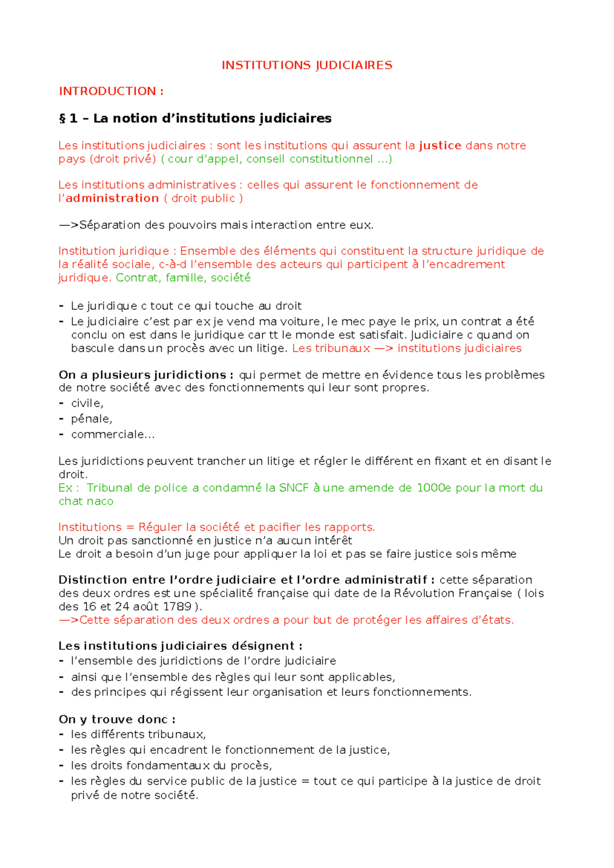 Instit jud word - INSTITUTIONS JUDICIAIRES INTRODUCTION : § 1 – La ...