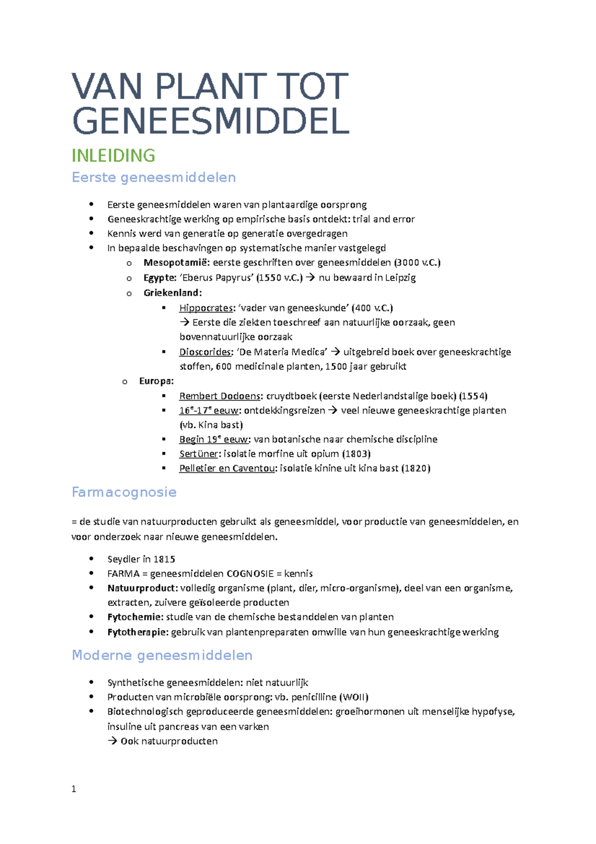 Van plant tot geneesmiddel - VAN PLANT TOT GENEESMIDDEL INLEIDING ...