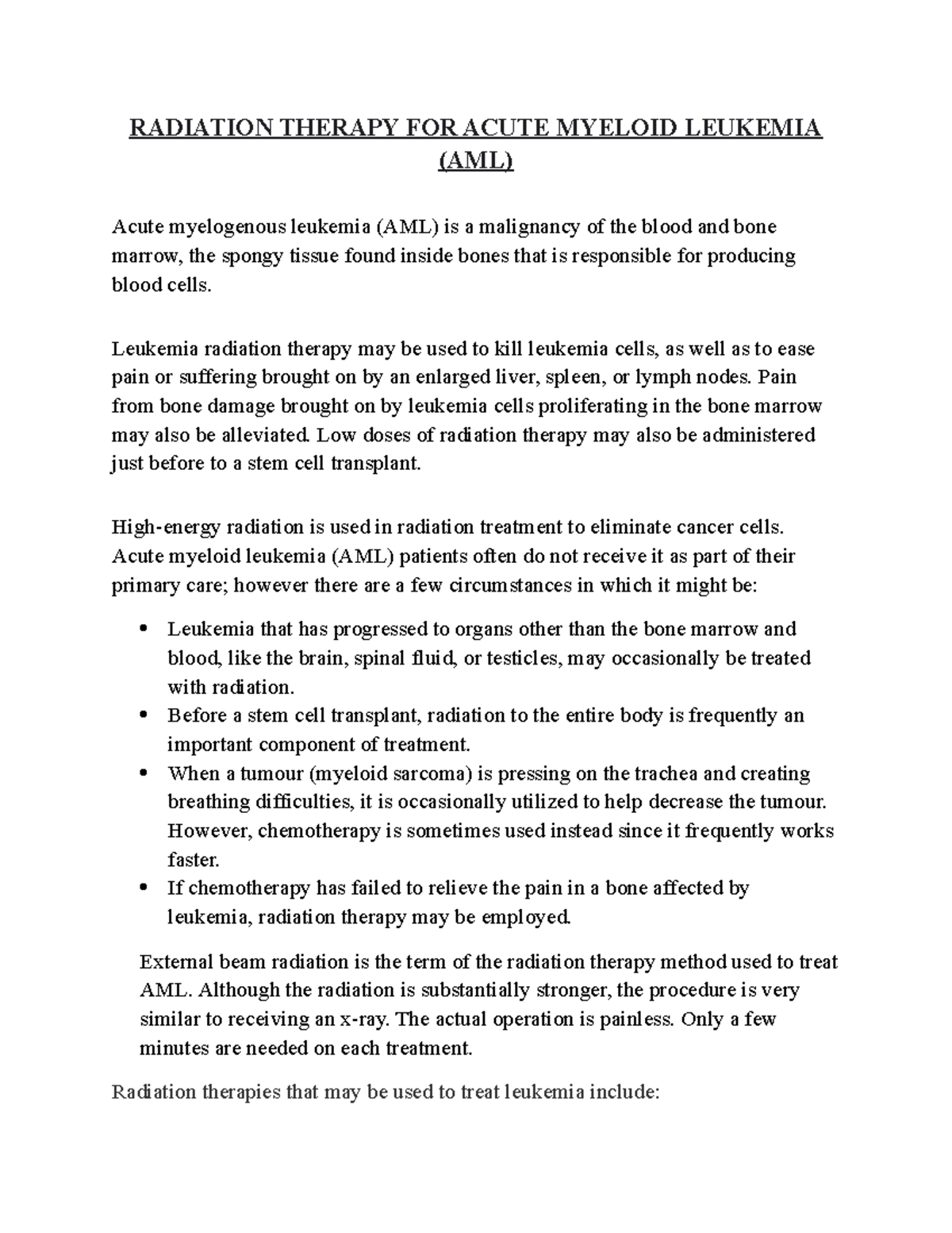 Leukemia Radiation Treatment