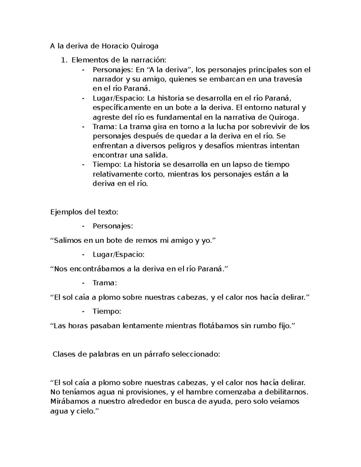 A la Deriva de Horacio Quiroga - Elementos de la narración ...