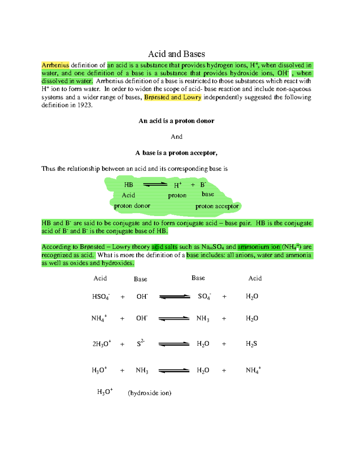 Volume three - Revision guide. Course work. - Acid and Bases Arrhenius ...