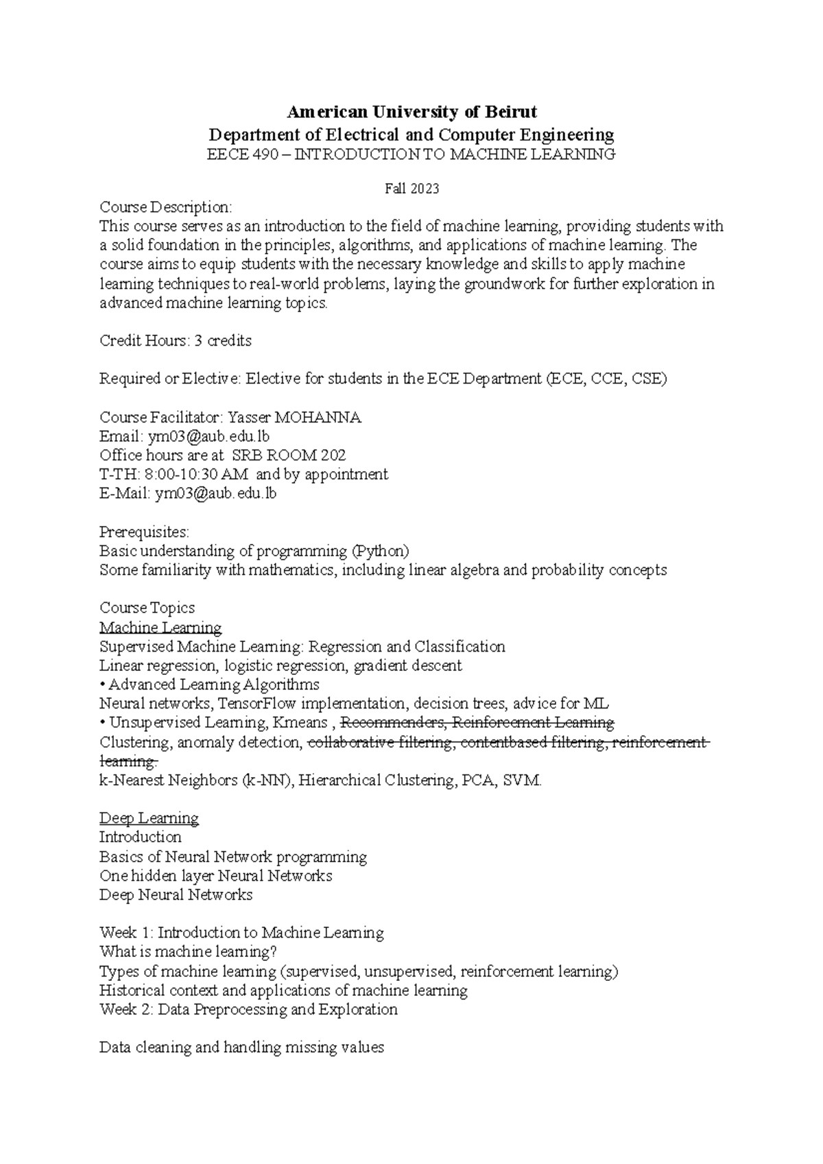 EECE490 YM F23 Introduction TO Machine Learning Syllabus - Computer ...