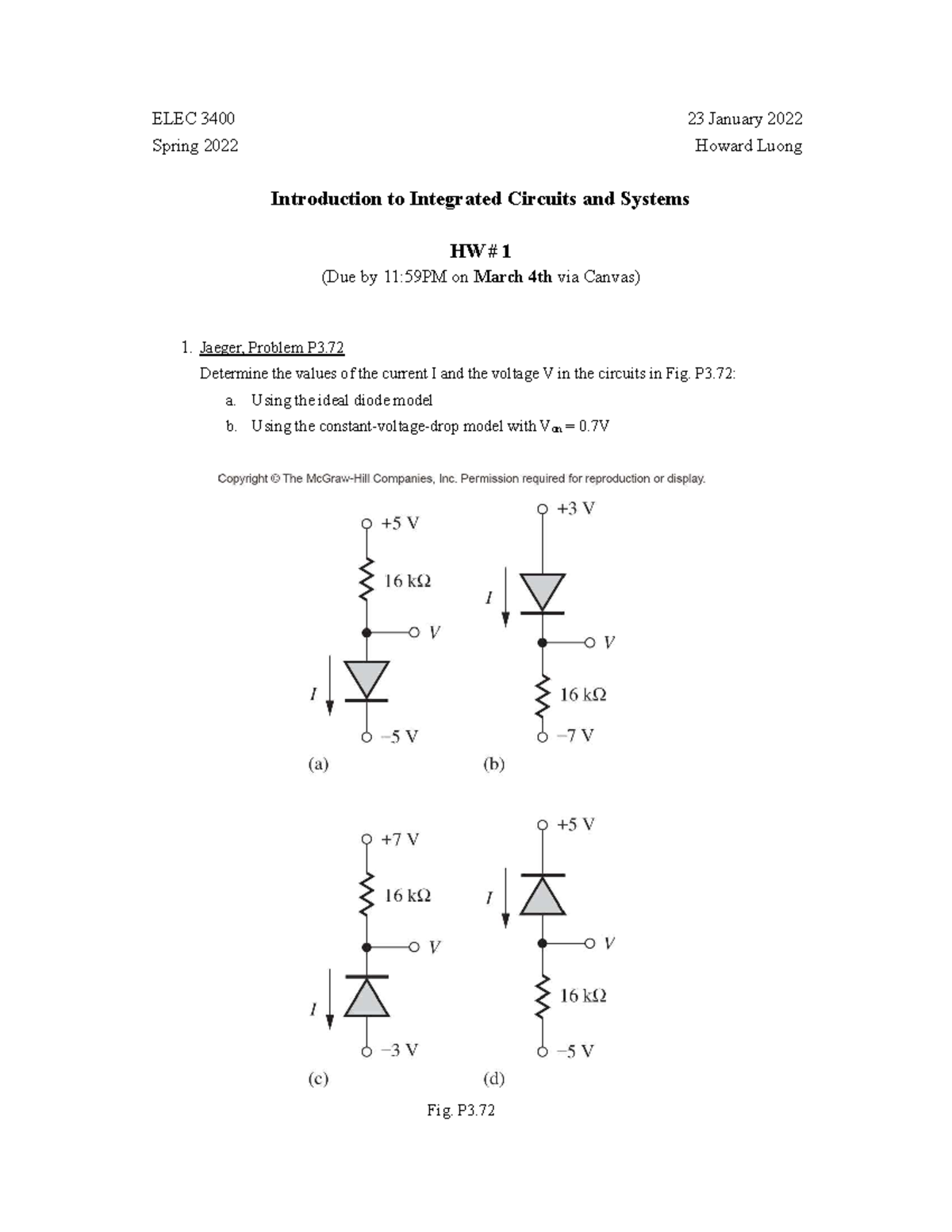 EE3400 S22 HW1 - The first homework assignment - ELEC 3400 23 January ...