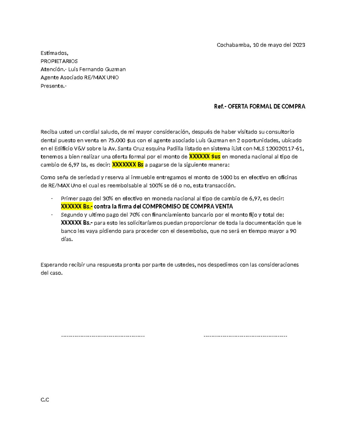 Oferta Formal DE Compra Consultorio Dental VYV - Pablo Bazan ...