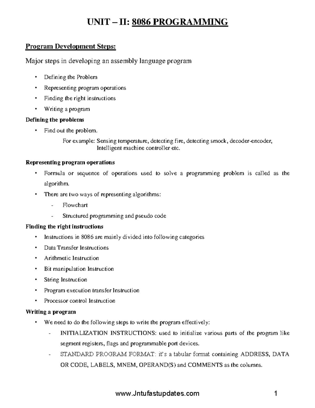 MP-MC R16 - UNIT-2 - hhgukjnj - UNIT – II: 8086 PROGRAMMING Program Development Steps: Major ...
