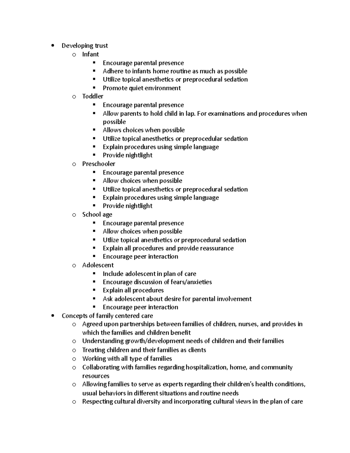 Developing trust, pain and eating - Developing trust o Infant Encourage ...