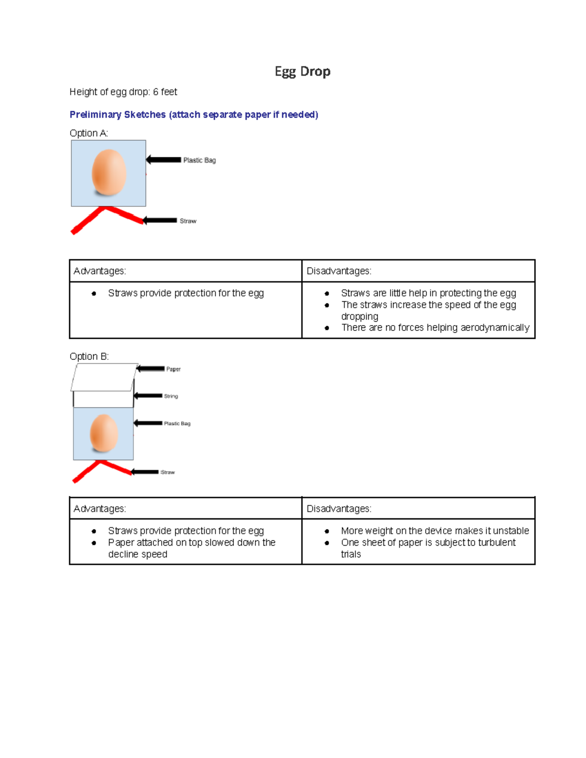 Egg Drop Project - efewe - Egg Drop Height of egg drop: 6 feet ...