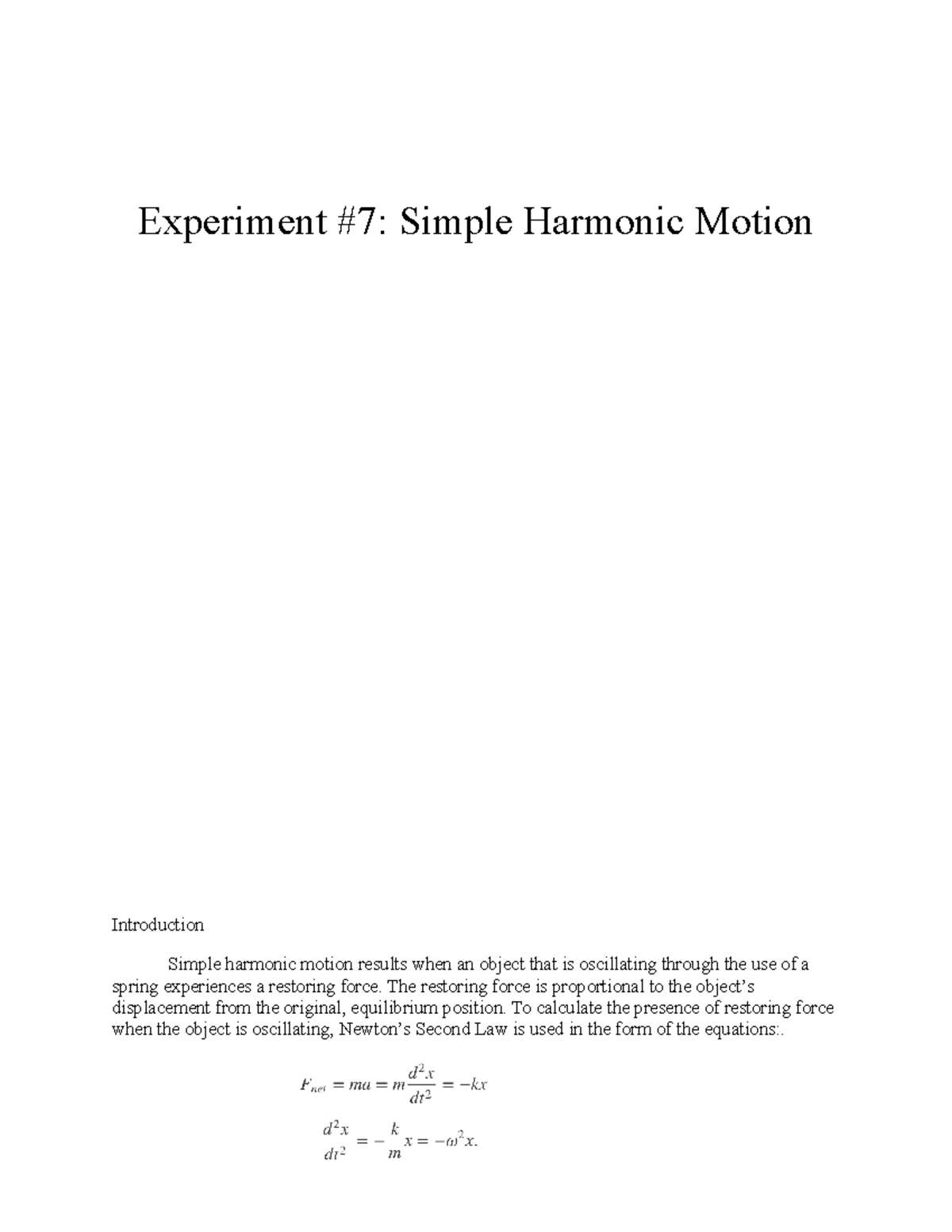 Simple Harmonic Motion Experiment - Studocu
