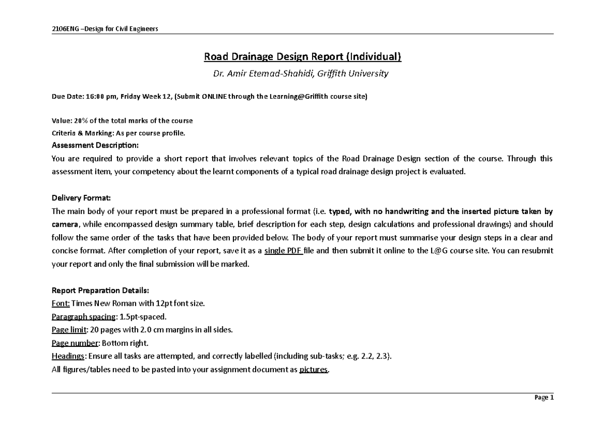 2106ENG-2018- Road Drainage report 3 - 2106ENG for Civil Engineers Road ...