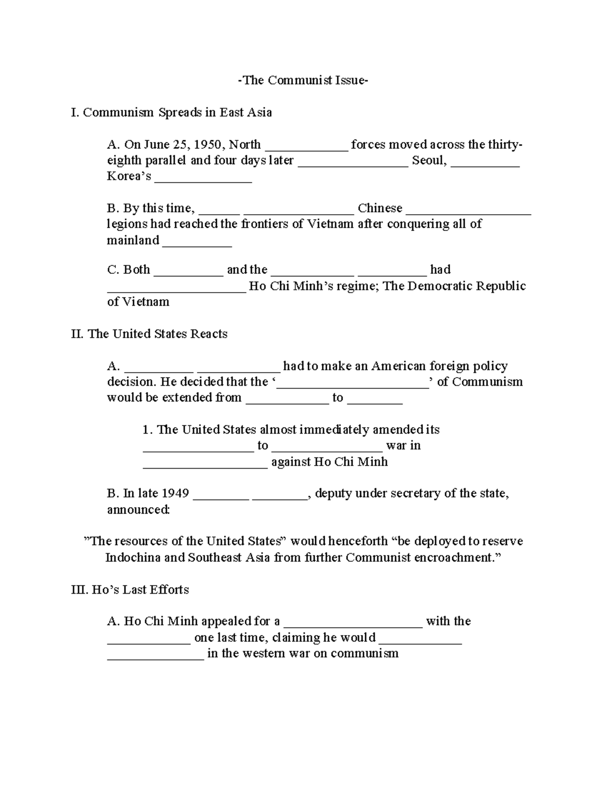 The Communist Issue - Student Notes -The Communist Issue- I. Communism ...