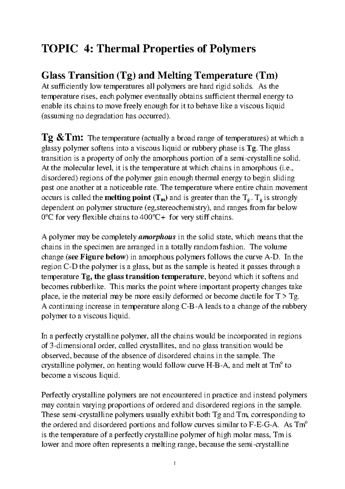 Polymer Engineering: Lecture 4 notes or Thermal Properties of Polymers ...