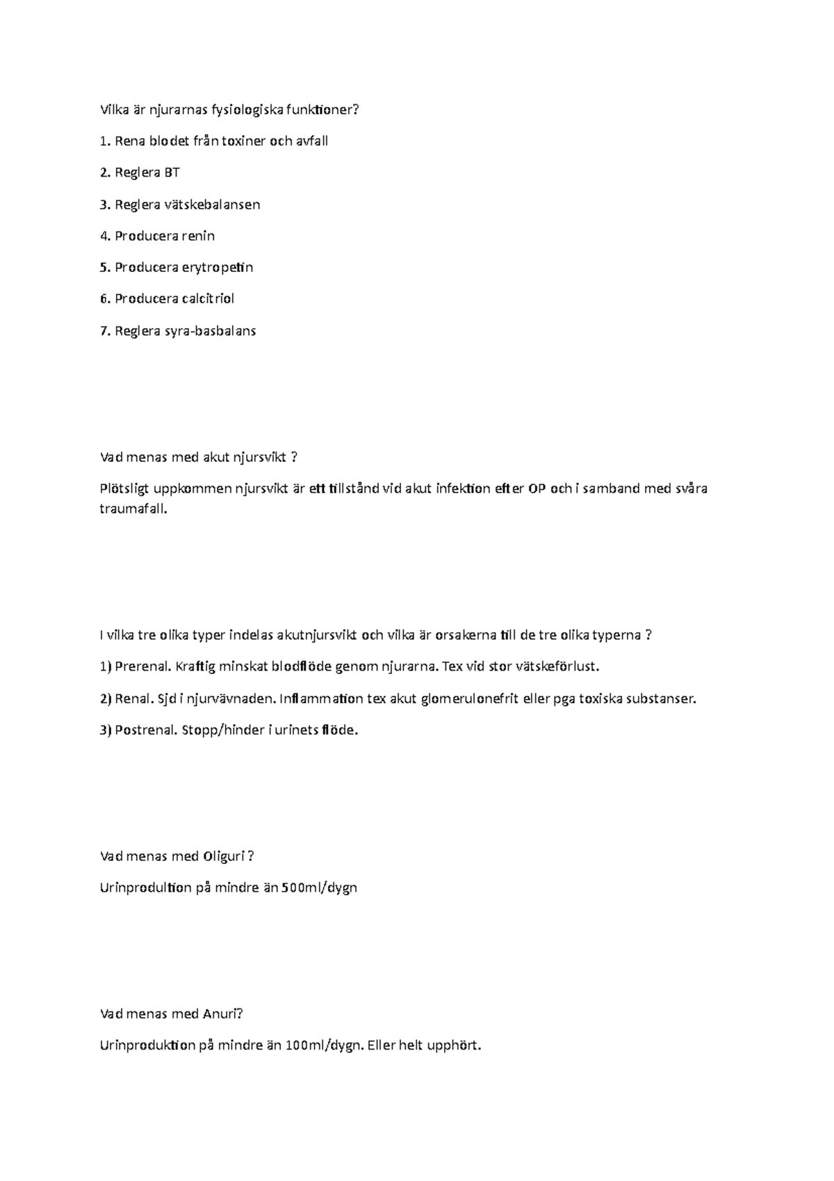 Klinfys 2e - övningsmatrial - Vilka är njurarnas fysiologiska ...