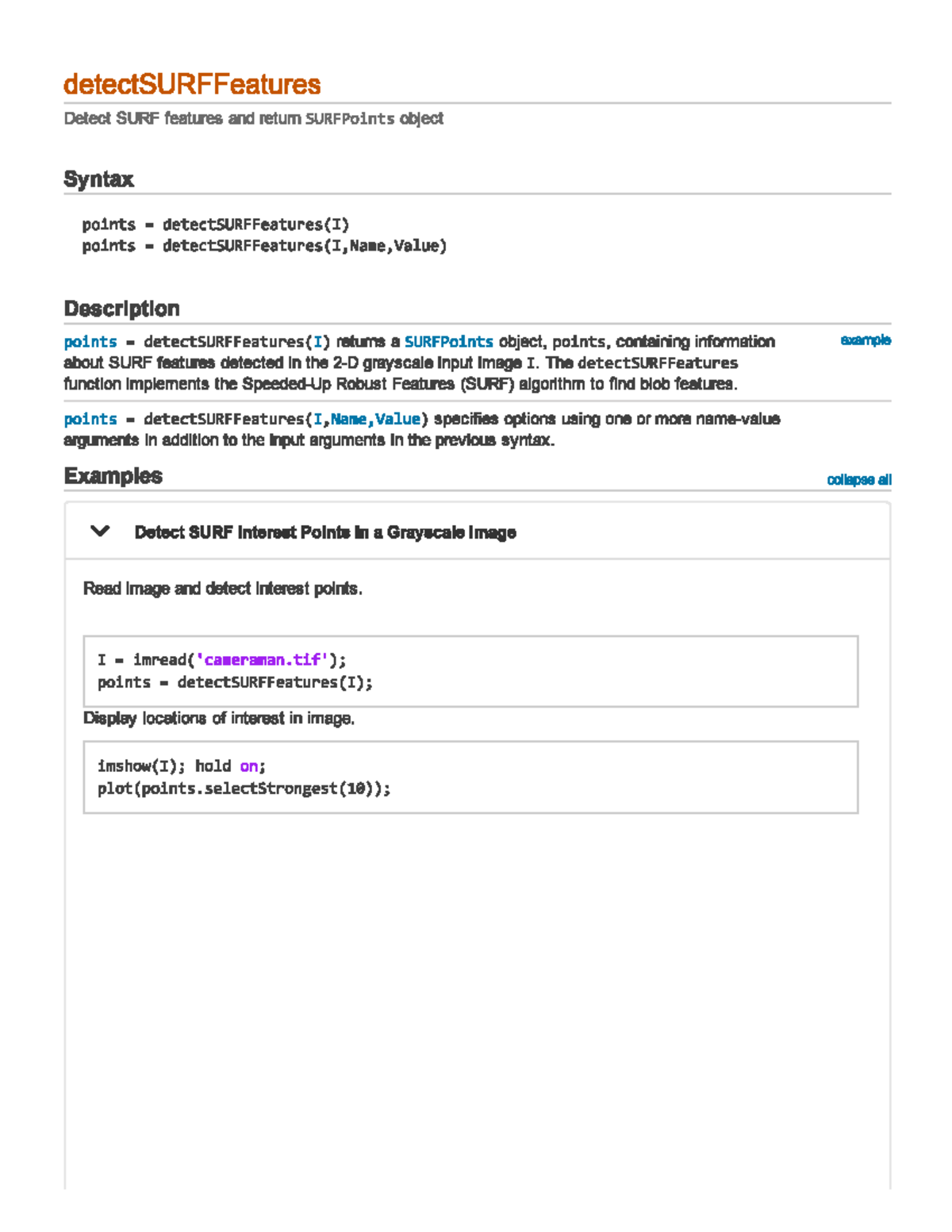 CV Lab 3H - Part of Lab 3 - detectSURFFeatures Detect SURF features and ...