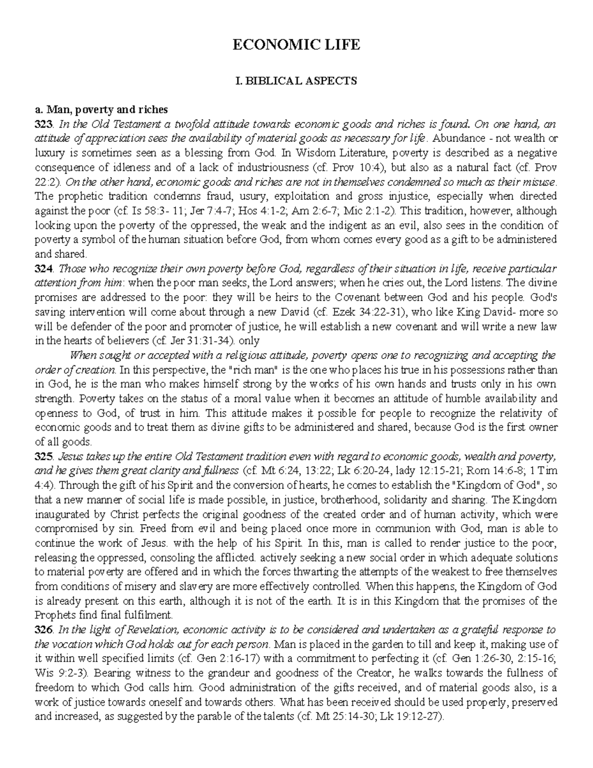 Economic-LIFE - ECONOMIC LIFE I. BIBLICAL ASPECTS a. Man, poverty and ...