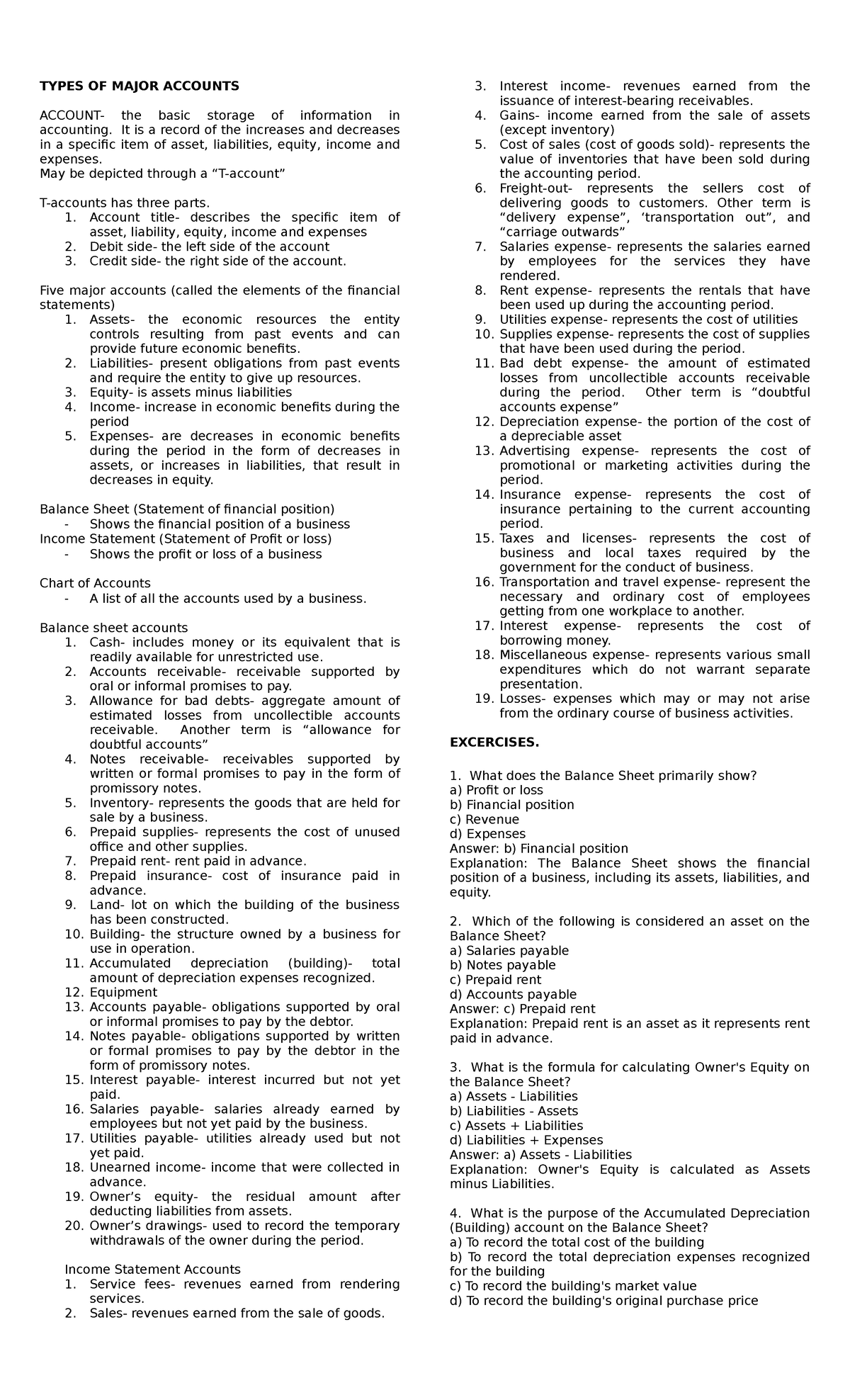 Types-OF- Major- Accounts - TYPES OF MAJOR ACCOUNTS ACCOUNT- the basic ...