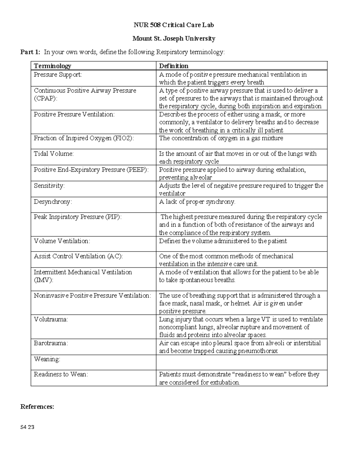 Respiratory Lab Activity Quiz - NUR 508 Critical Care Lab Mount St ...