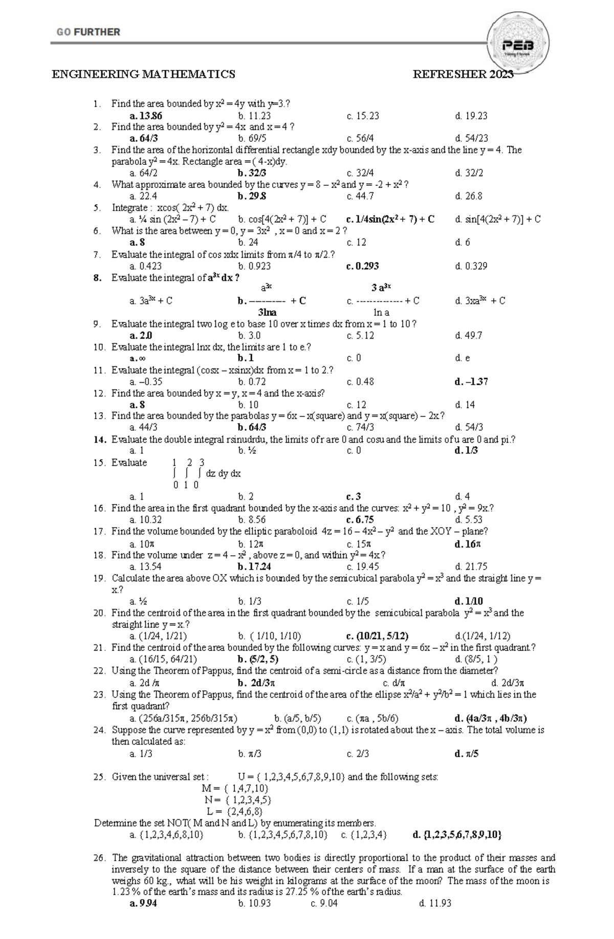 Mathematics Refresher SET 2023 - ENGINEERING MATHEMATICS REFRESHER 2023 ...