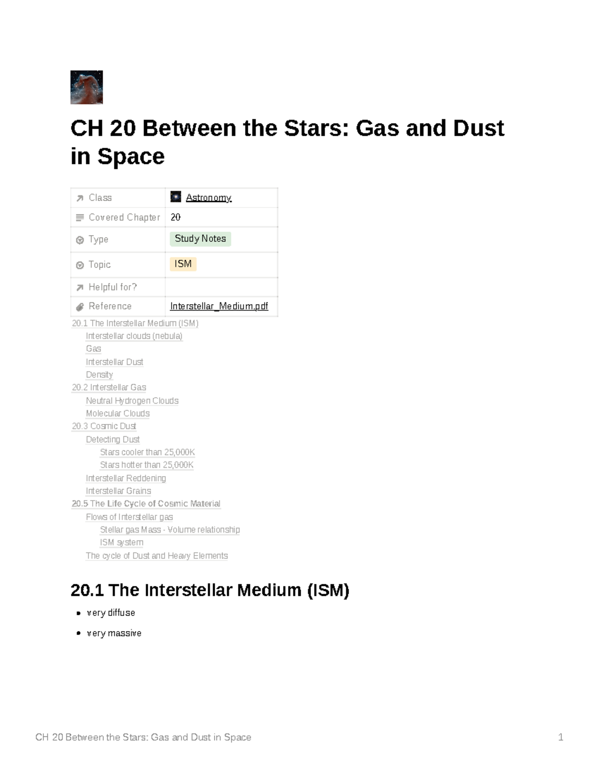 CH 20 Between the Stars Gas and Dust in Space - ) interstellar space contains significant ...