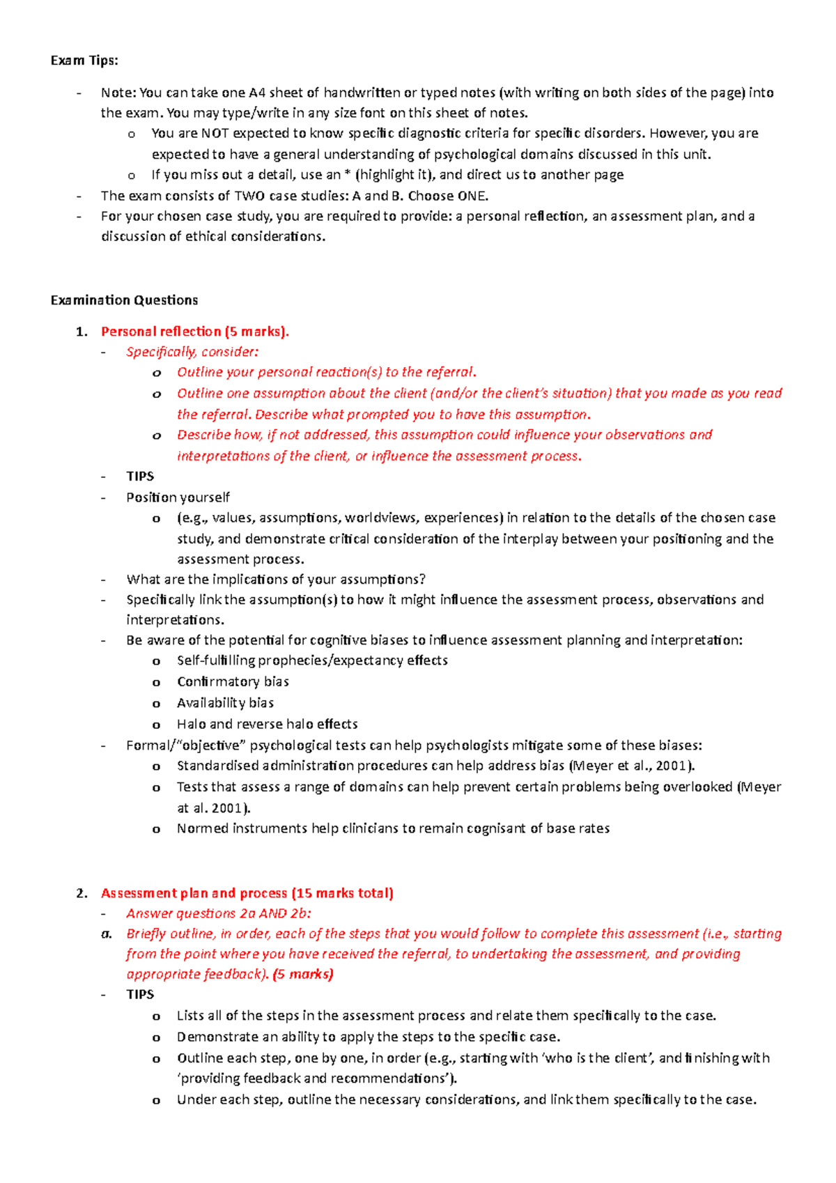 Tips for your exam - Exam Tips: - Note: You can take one A4 sheet of ...