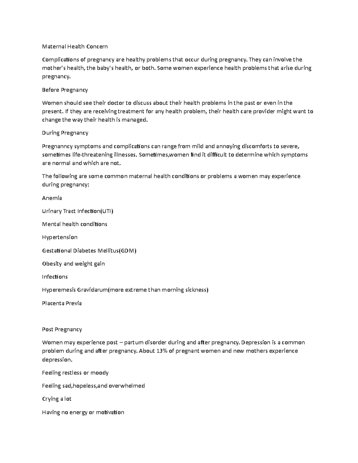 Document - Module - Maternal Health Concern Complications of pregnancy ...