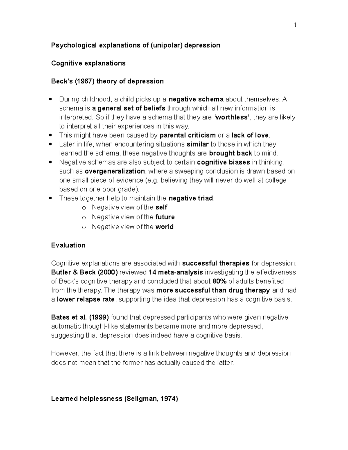 Cognitive Explanations Psychological Explanations Of Unipolar