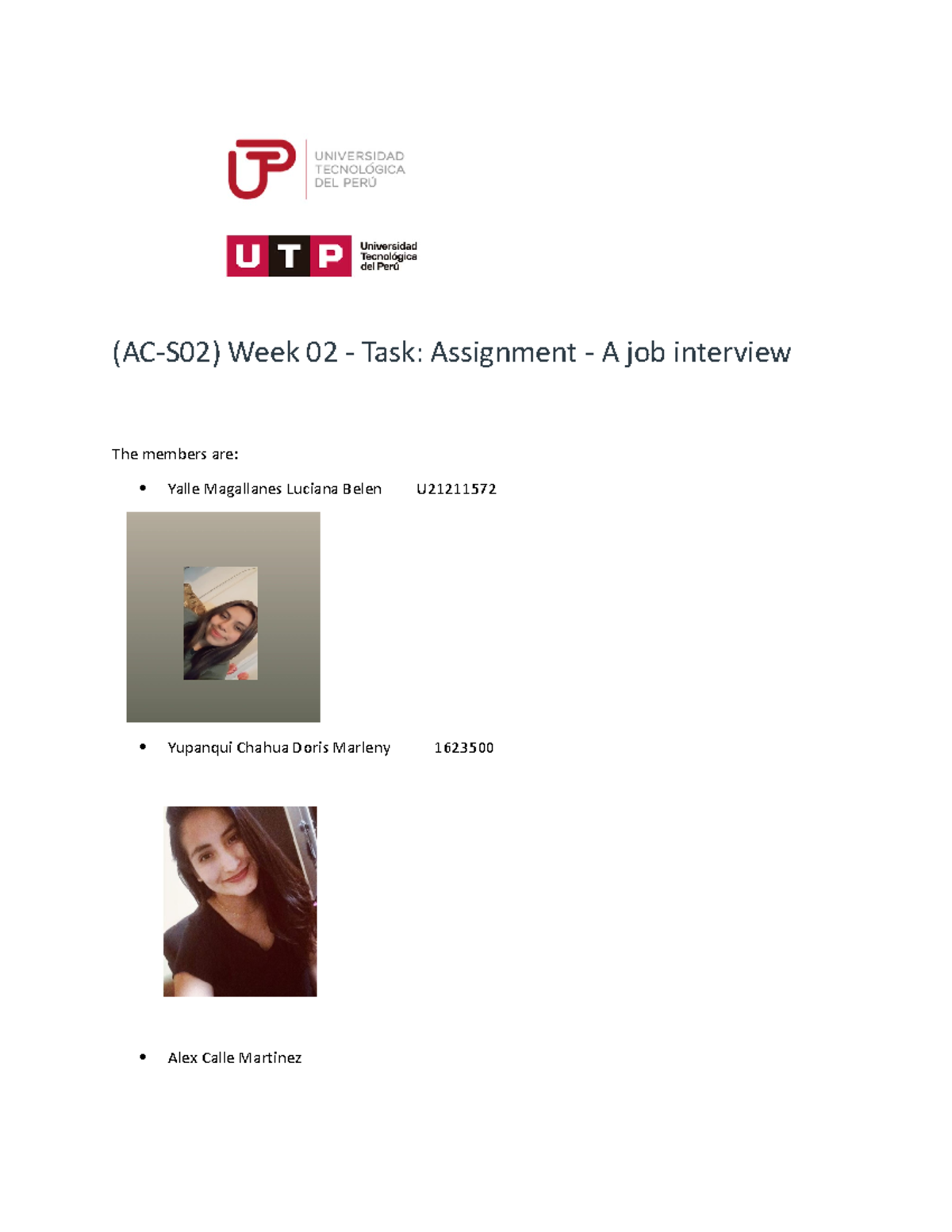 AC-S02 Week 02 - AC-S02 Week 02 - (AC-S02) Week 02 - Task: Assignment - A job interview The ...