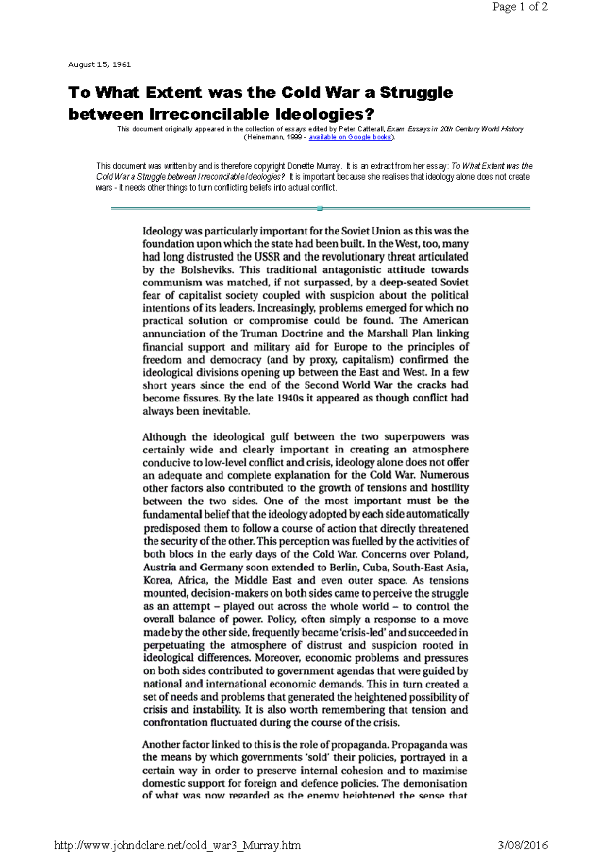 Cold war ideologies - August 15, 1961 To What Extent was the Cold War a ...