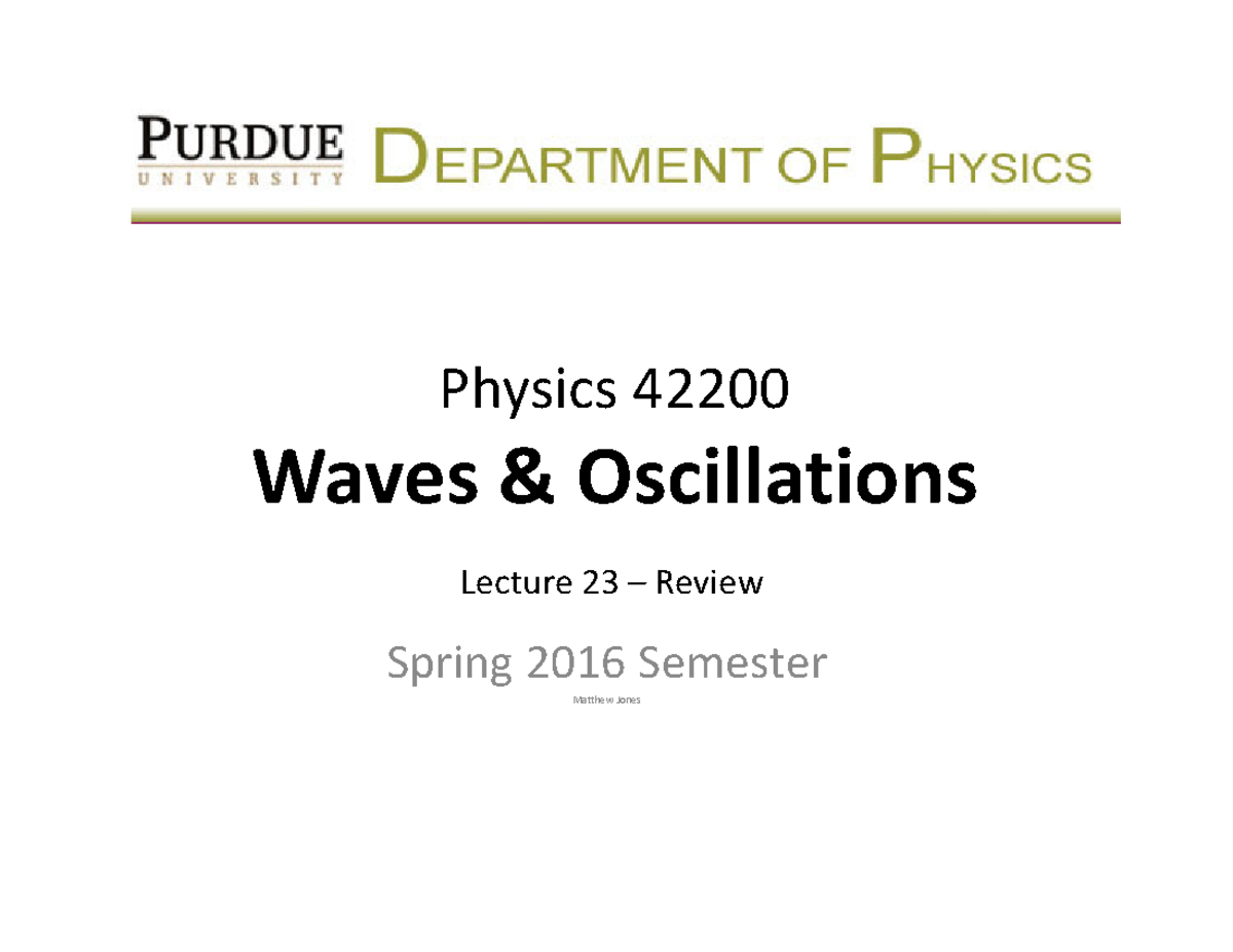 Phys42200 Lecture 23 - Best material - Physics 42200 Waves ...
