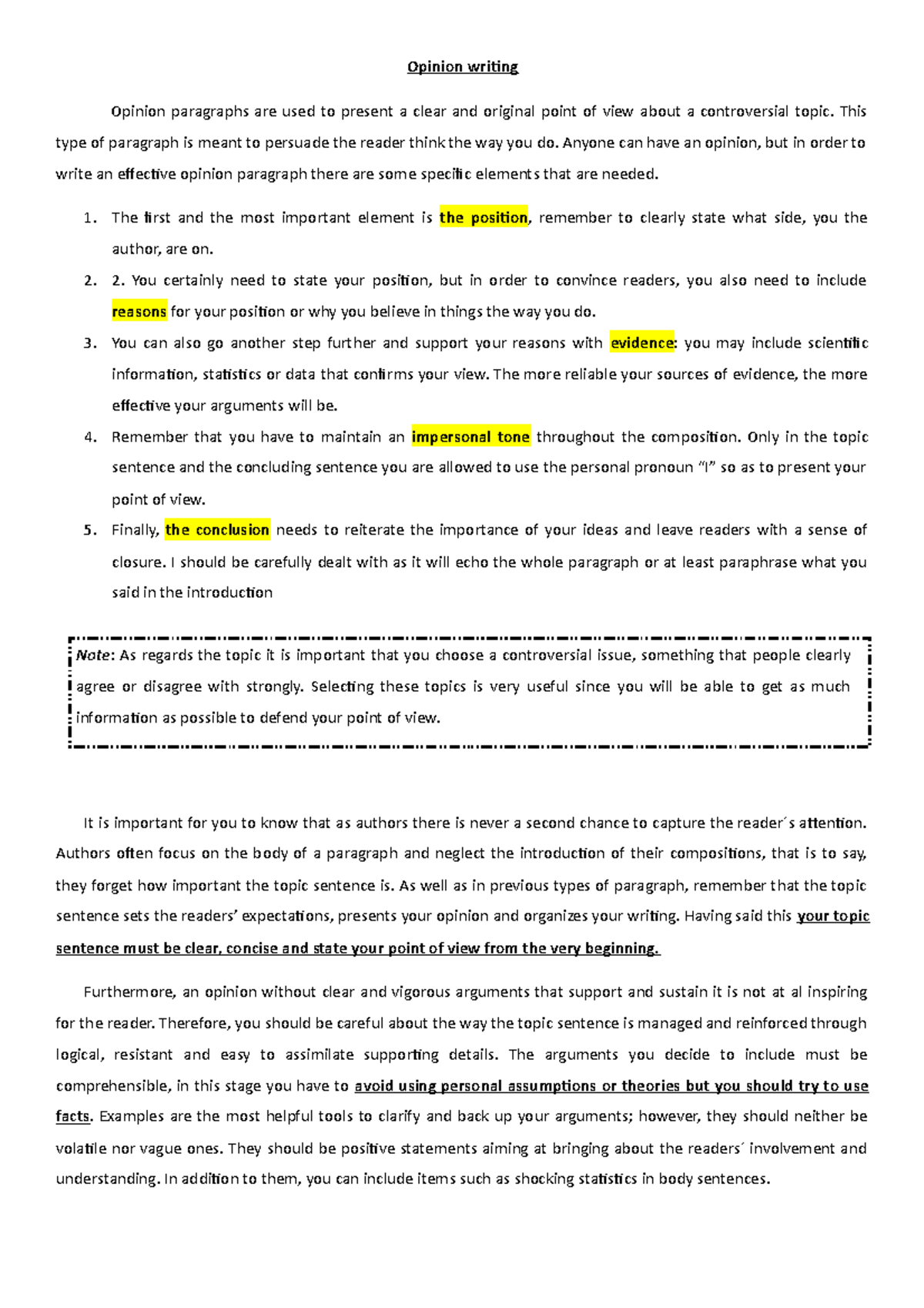 14 - Opinion writing - Opinion writing Opinion paragraphs are used to ...