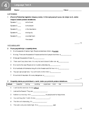 Unit 3 test A grupa 2 - Unit 3 Test A grupa 2 Name Class Score / 40 ...