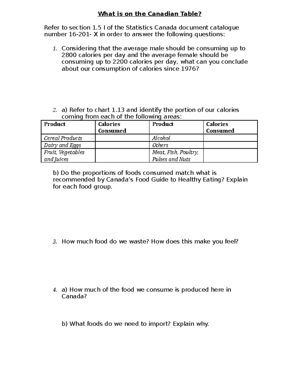 What is on the canadian table - What is on the Canadian Table? Refer to ...