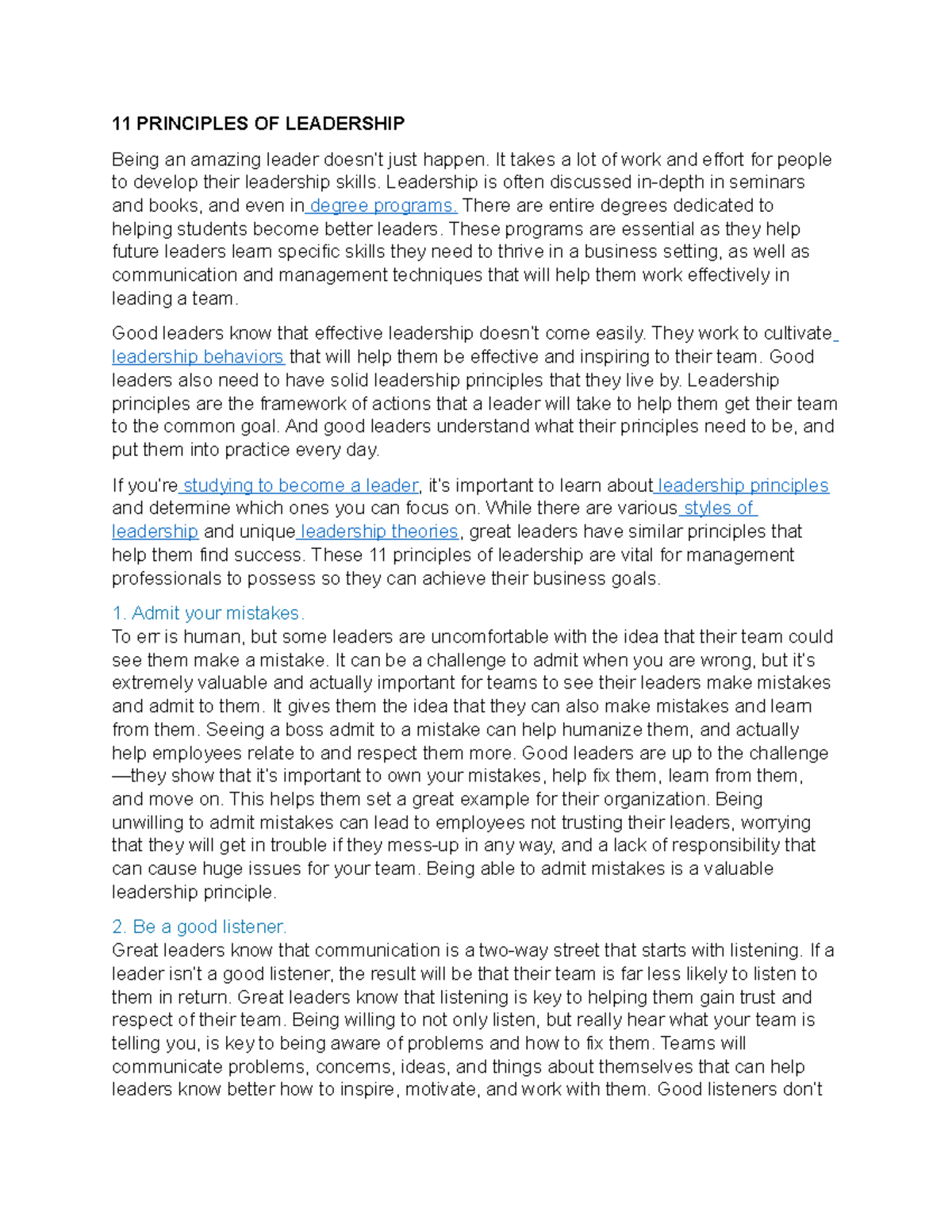 11 Principles OF Leadership - 11 PRINCIPLES OF LEADERSHIP Being an ...