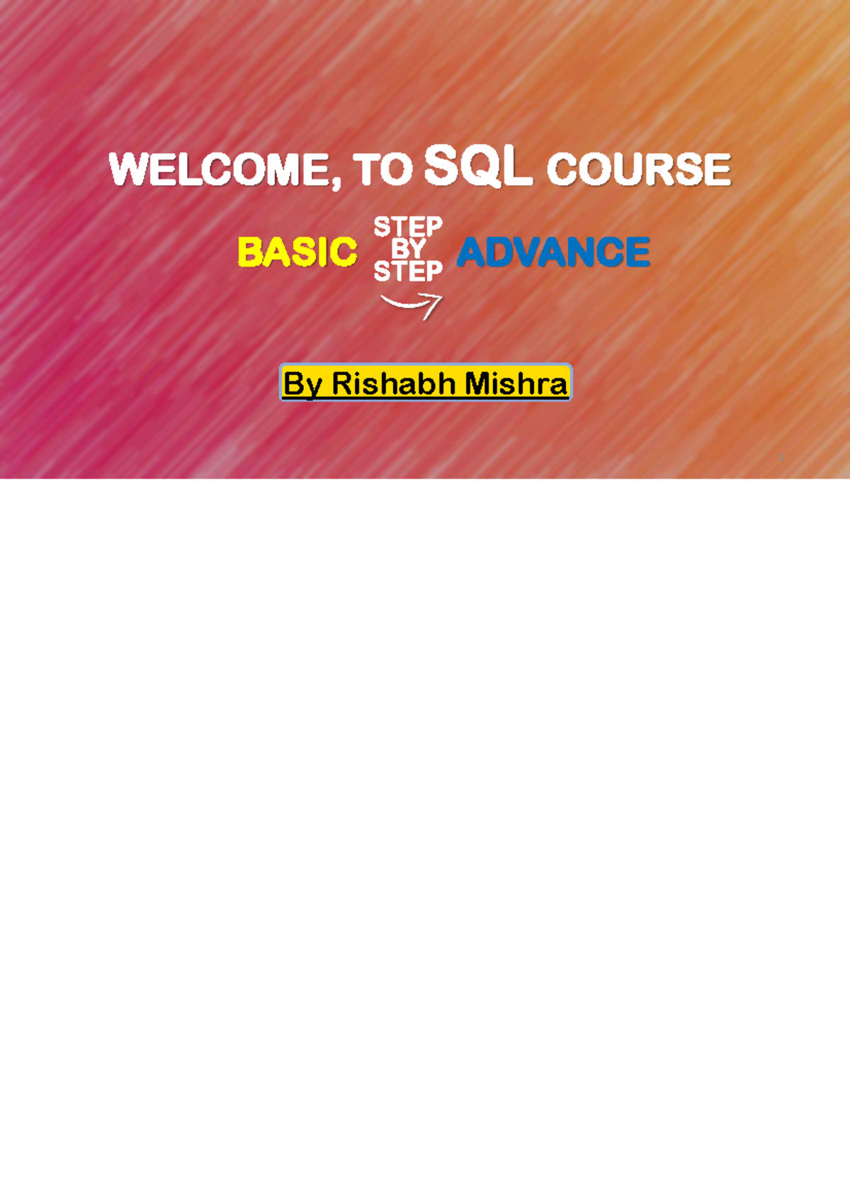 Complete SQL Tutorial In Hindi By Rishabh Mishra - WELCOME, TO SQL ...