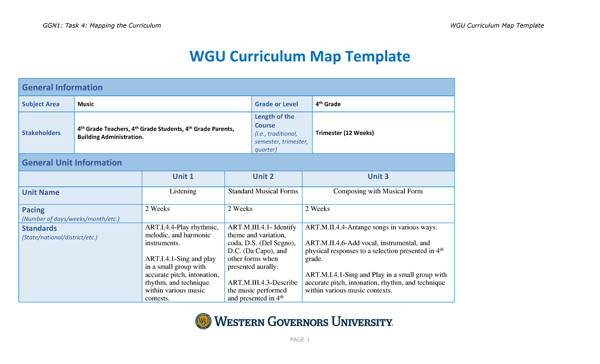 D630 Task1 - Task 4 Curriculum Map - WGU Curriculum Map Template ...