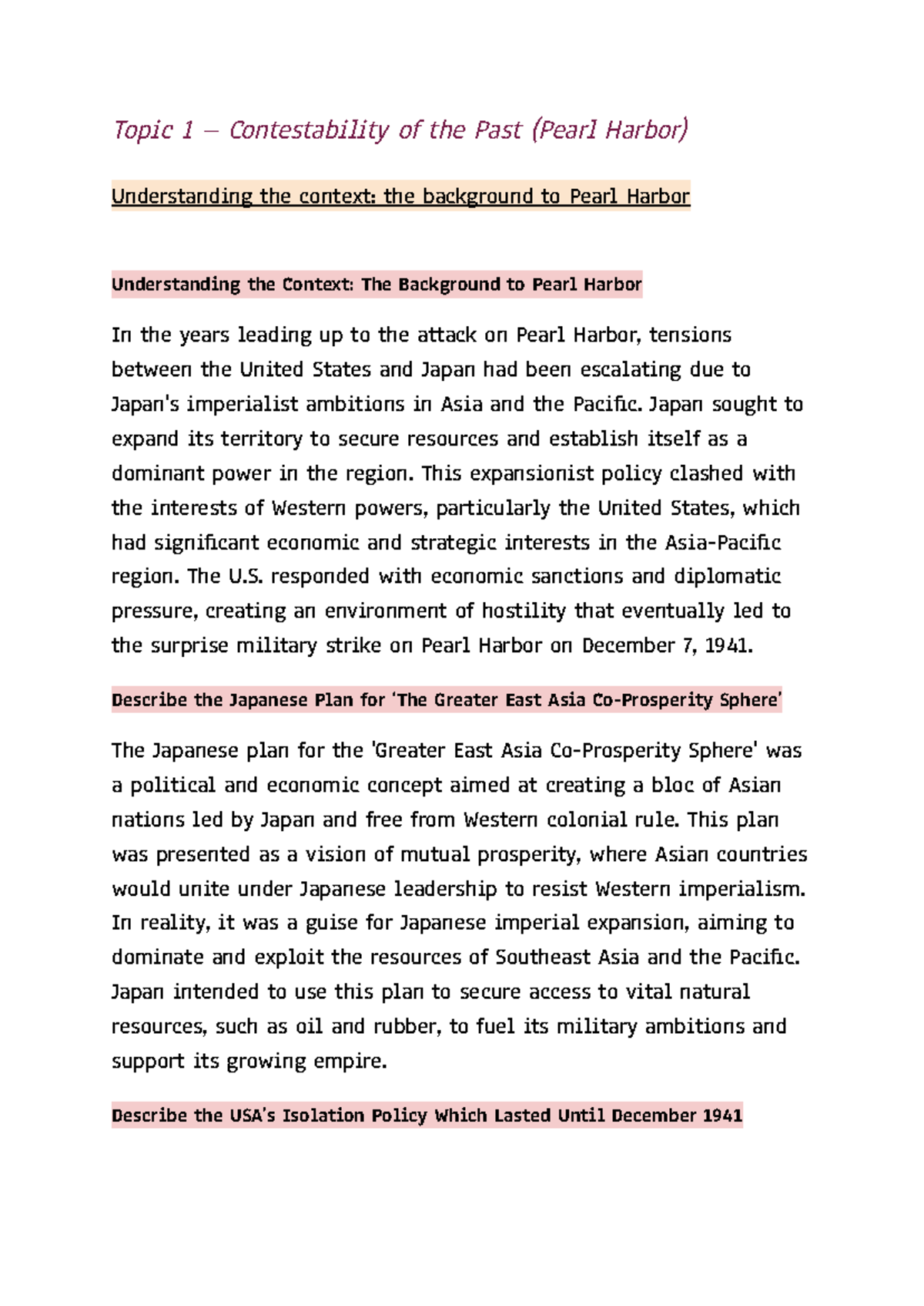 Topic 1 – Contestability of the Past (Pearl Harbor) - Topic 1 ...