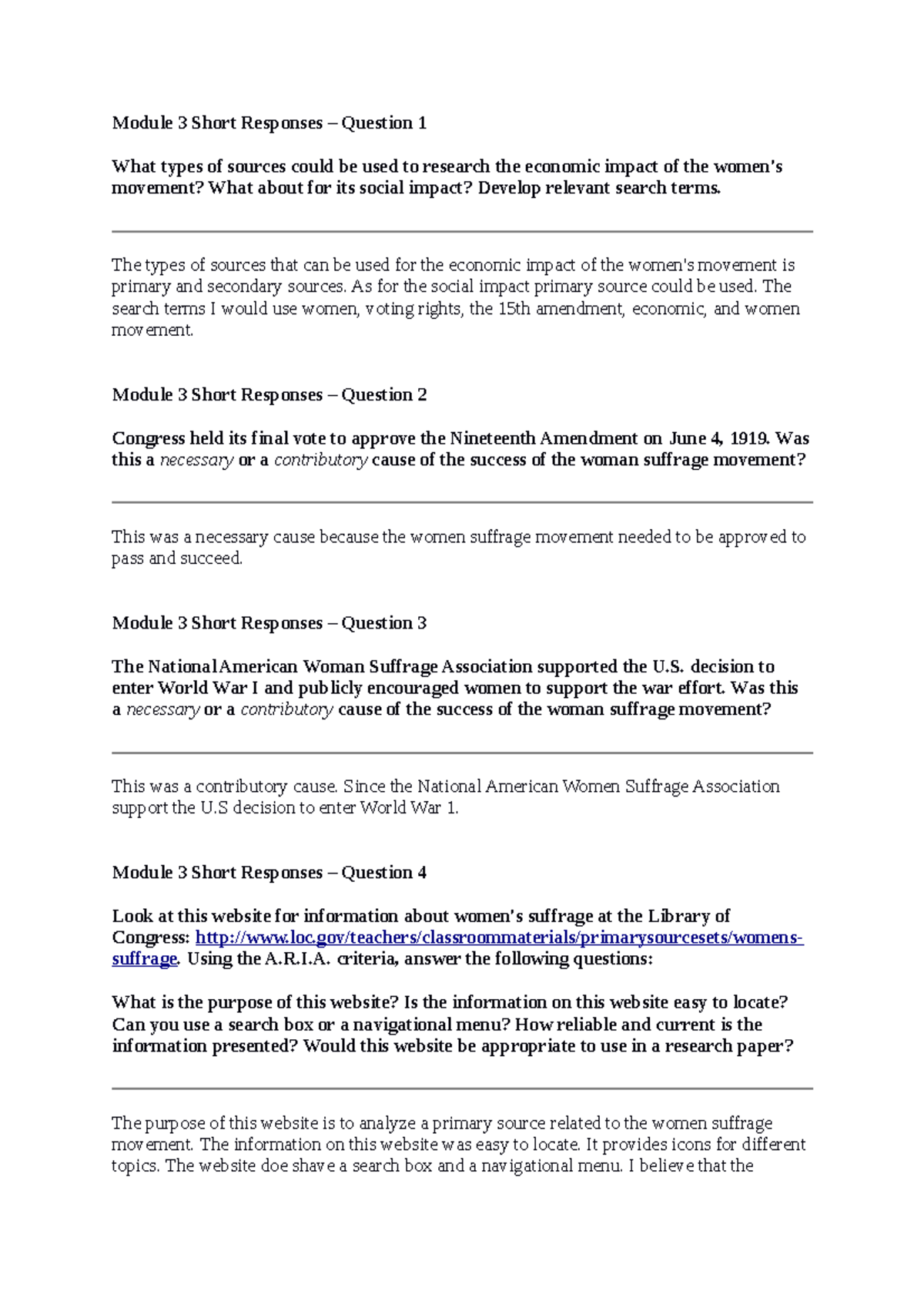 History 3 questions - question for week 3 - Module 3 Short Responses ...