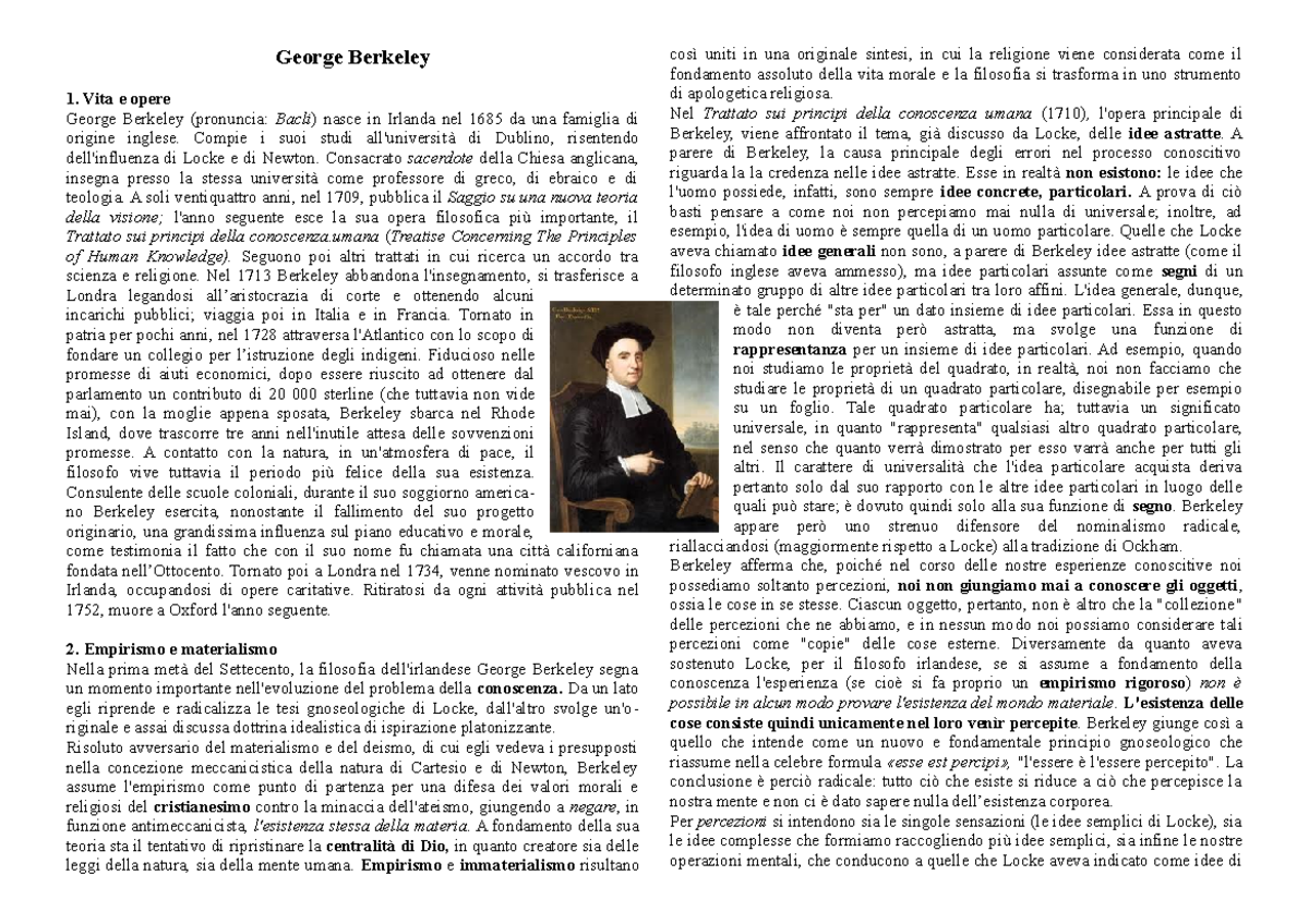 Berkeley: la sua filosofia - George Berkeley 1. Vita e opere George ...