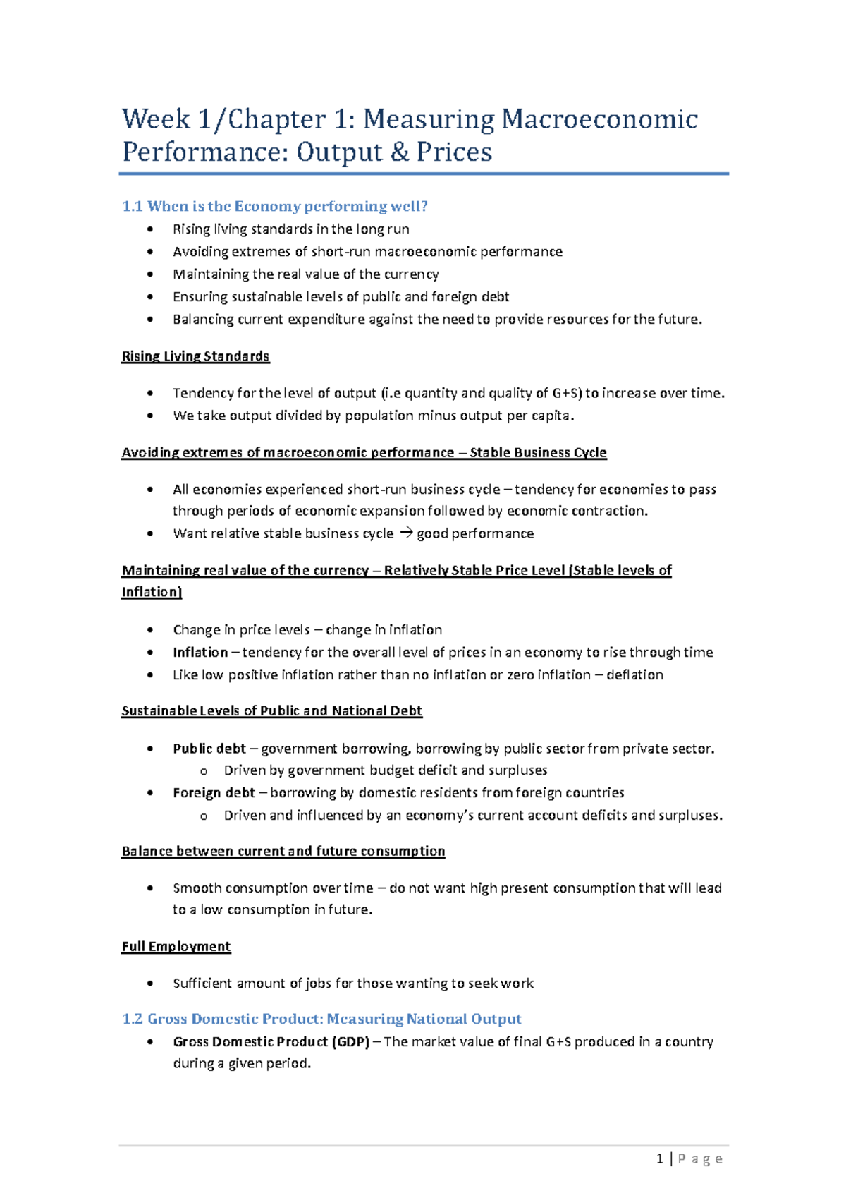 Final Macroeconomics Notes Warning Tt Undefined Function 32 Week 1chapter 1 Measuring