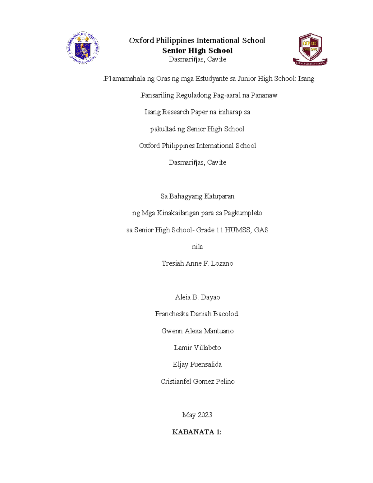 Research Pagbasa - NOTES - Senior High School Dasmari as, Caviteῆ .P 1 ...