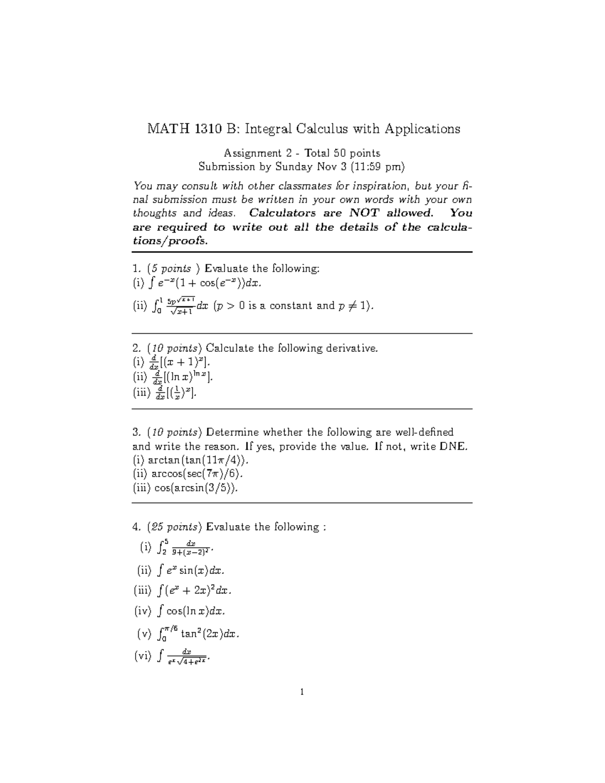 Homework 2 - Work - MATH 1310 B: Integral Calculus with Applications ...