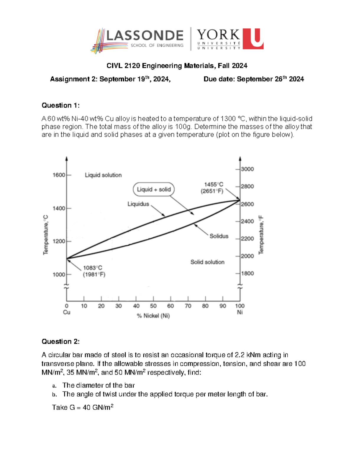 CIVL 2120 Engineering Materials Assignment 2 2024 - CIVL 2120 Engineering Materials, Fall 2024 ...