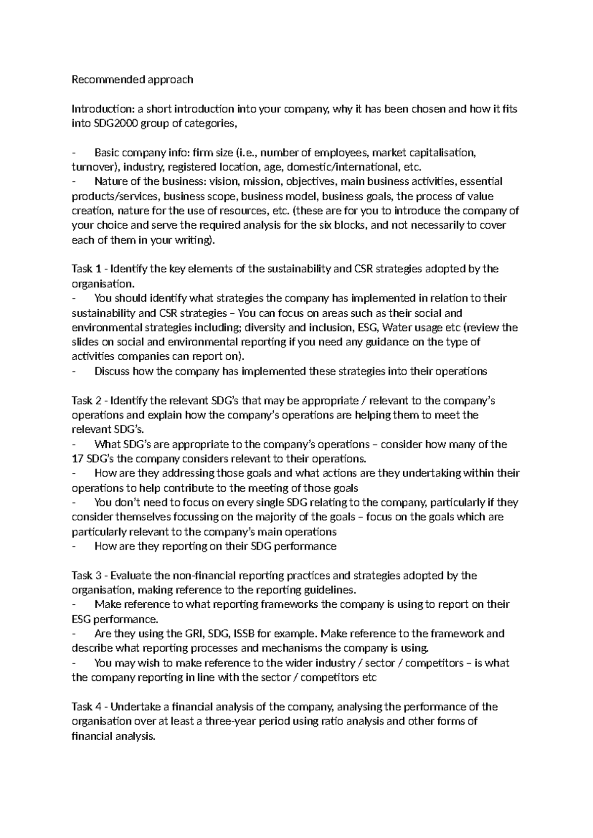 Recommended approach for coursework - Recommended approach Introduction ...