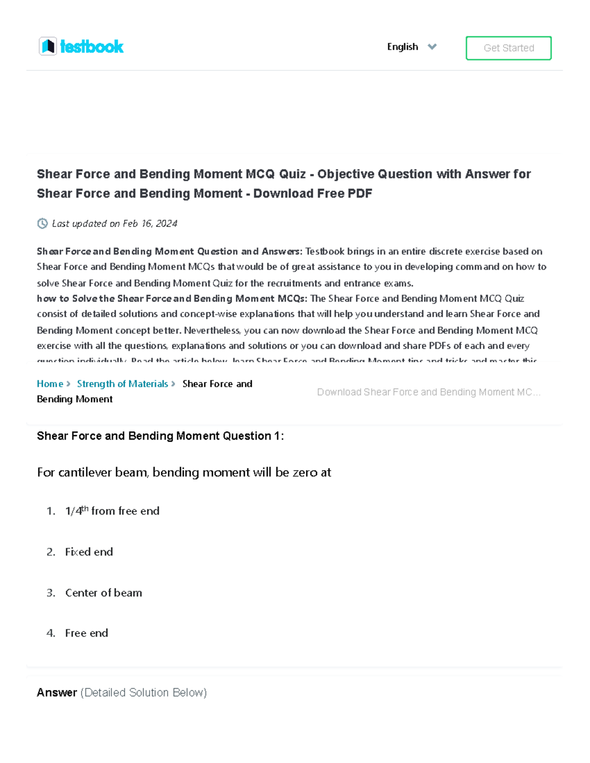 Shear Force and Bending Moment MCQ [Free PDF] - Objective Question Answer for Shear Force and ...