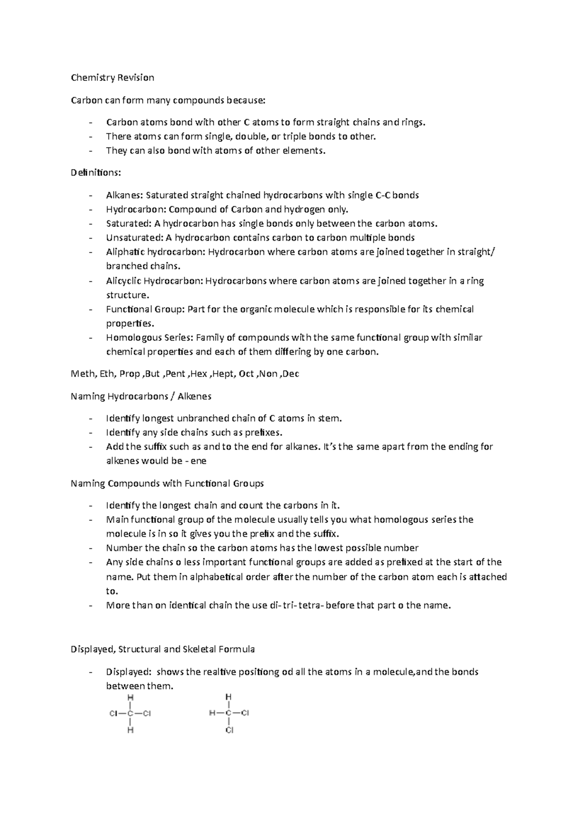 Chemistry Revision - Chemistry Revision Carbon can form many compounds ...