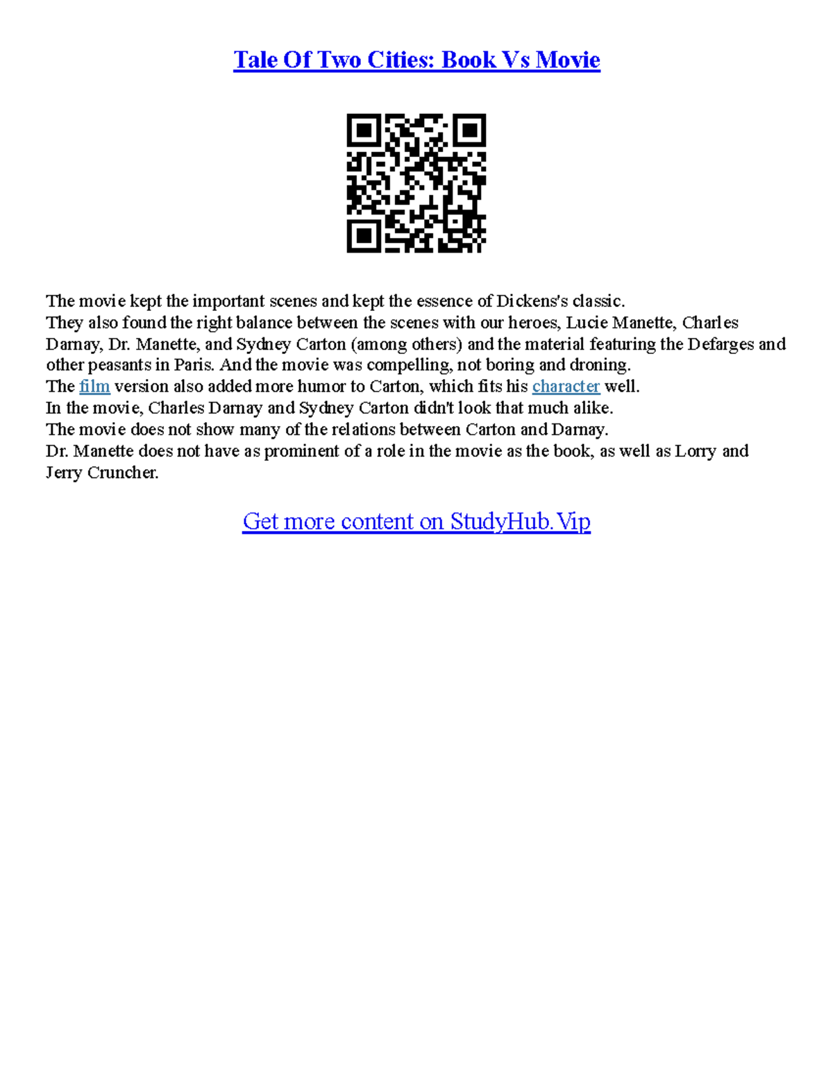 Comparison Essay Between Two Cities - Tale Of Two Cities: Book Vs Movie ...