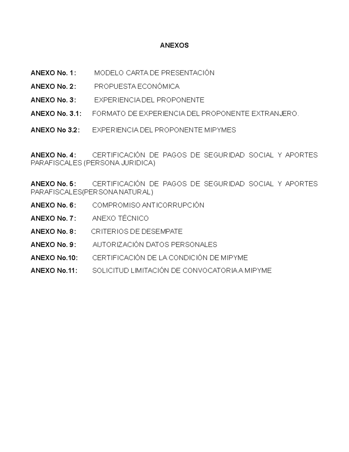 Anexos EDS Proceso Enseres - ANEXOS ANEXO No. 1: MODELO CARTA DE PRESENTACIÓN ANEXO No. 2 ...