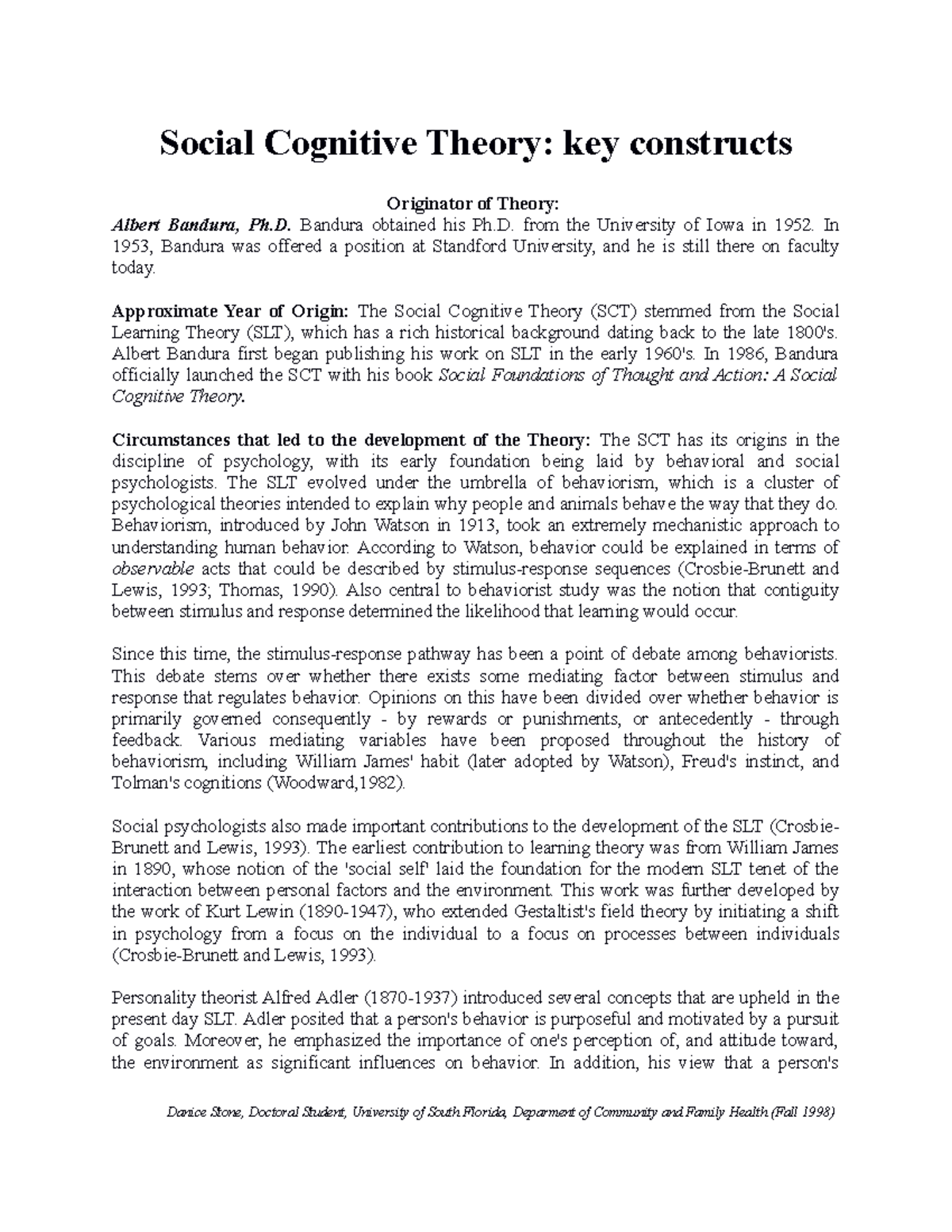 Social cognitive theory - key constructs - Social Cognitive Theory: key ...